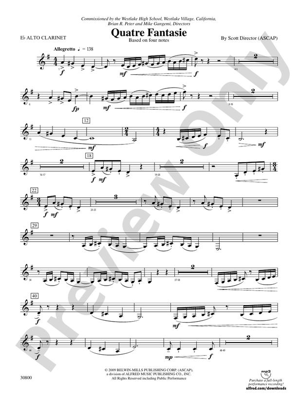 Quatre Fantasie: (wp) E-flat Alto Clarinet: (wp) E-flat Alto Clarinet ...