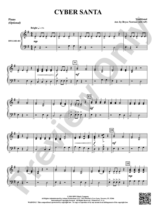 Cyber Santa: Piano Accompaniment: Piano Accompaniment Part: Bryce ...