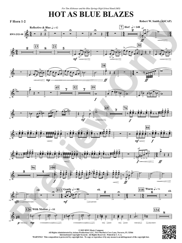 Hot As Blue Blazes: 1st & 2nd F Horns: 1st & 2nd F Horns Part: Robert W ...