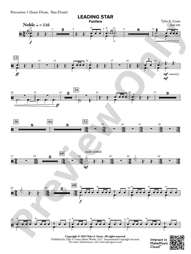 Leading Star Fanfare: 1st Percussion: 1st Percussion Part - Digital Sheet Music Download