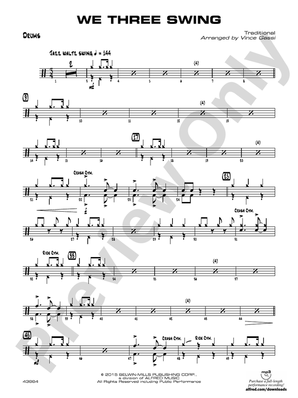 We Three Swing: Drums: Drums Part - Digital Sheet Music Download