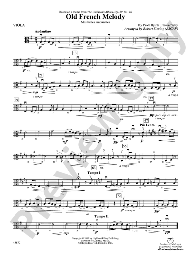 Old French Melody: Viola: Viola Part - Digital Sheet Music Download