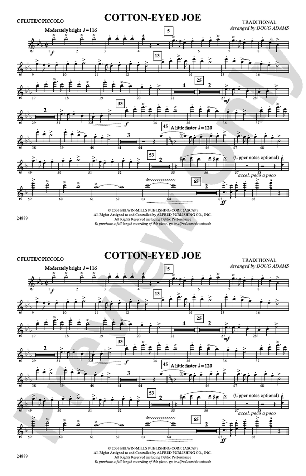 Cotton-Eyed Joe: Flute: Flute Part - Digital Sheet Music Download