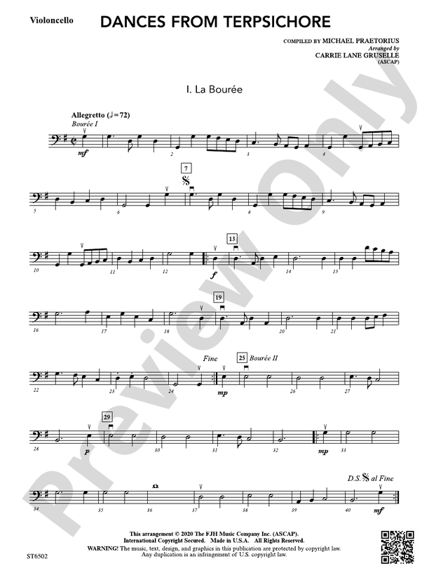 Dances from Terpsichore: Violoncello: Violoncello Part: Michael ...