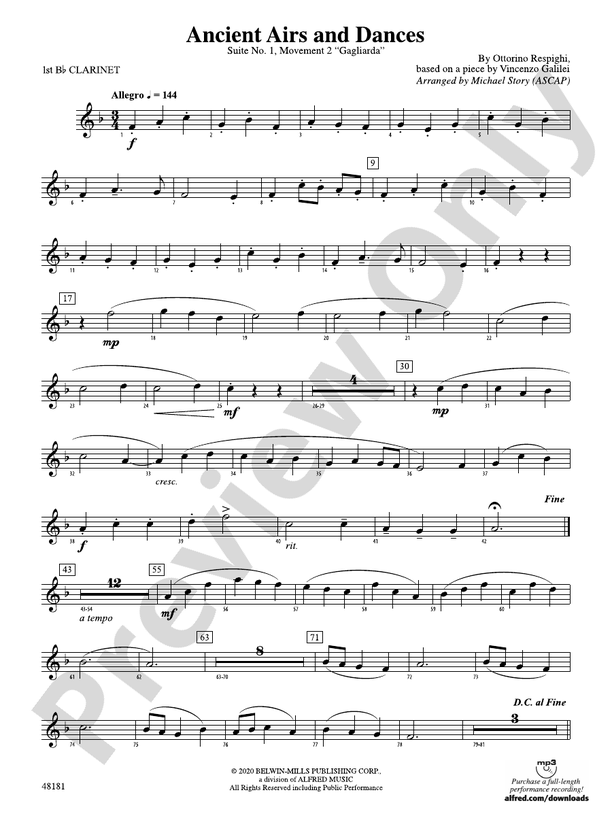 Ancient Airs And Dances 1st B Flat Clarinet 1st B Flat Clarinet Part