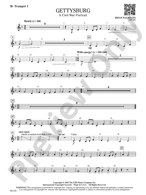 Gettysburg (A Civil War Portrait): B-flat Trumpet 1: B-flat Trumpet 1 ...