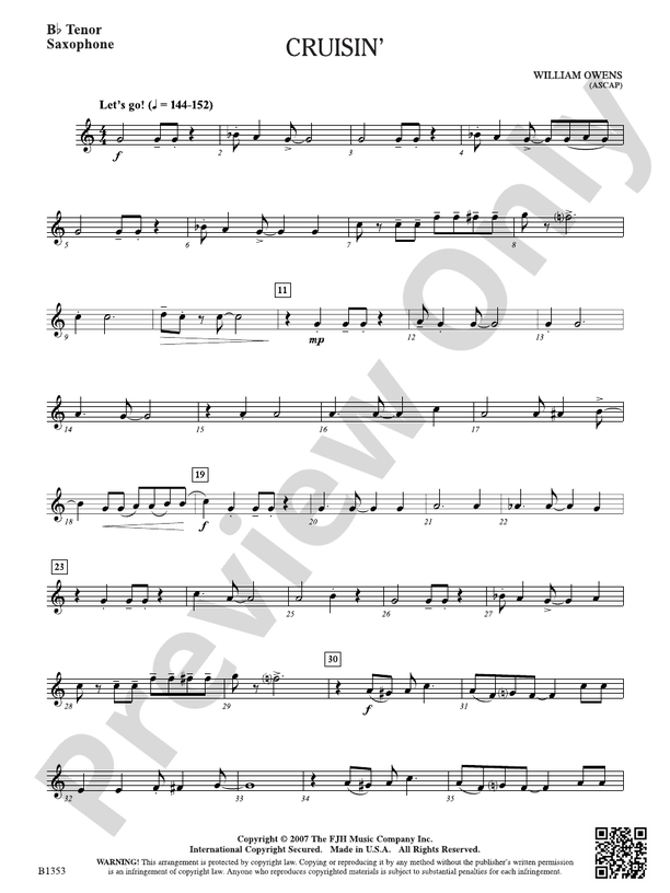 Cruisin': B-flat Tenor Saxophone: B-flat Tenor Saxophone Part: William Owens - Digital Sheet ...