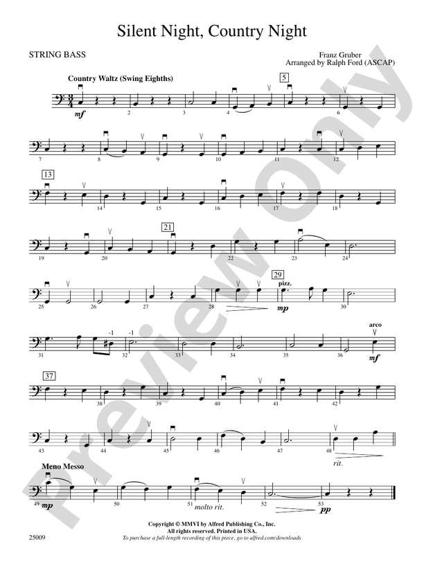 Silent Night, Country Night: String Bass: String Bass Part - Digital ...