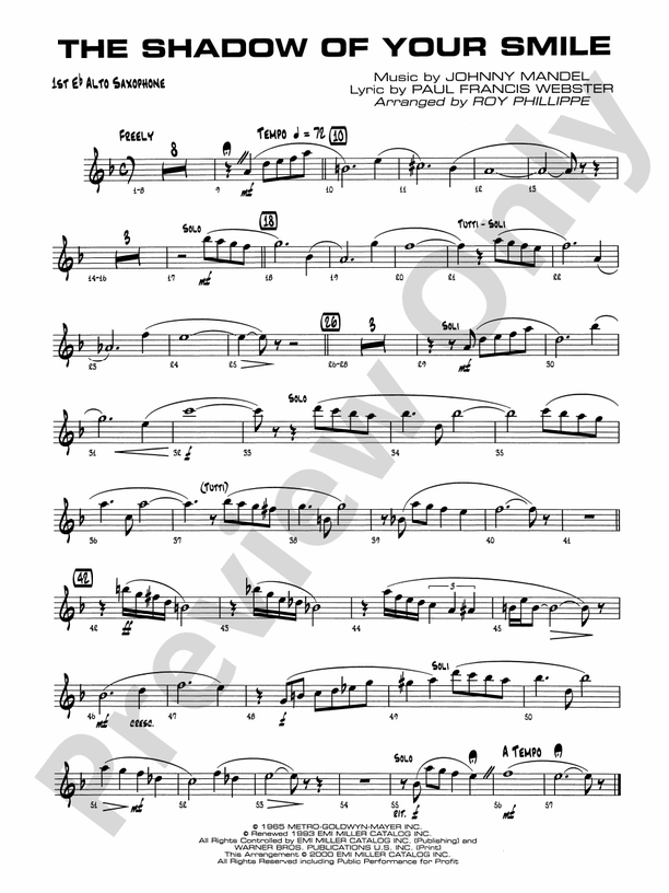 The Shadow of Your Smile (from The Sandpiper): E-flat Alto Saxophone: E-flat Alto Saxophone Part ...