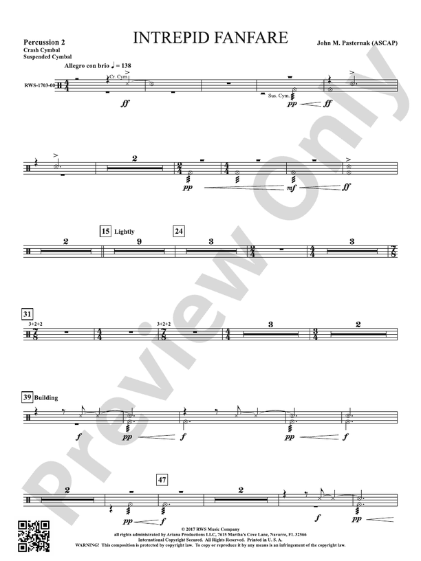 Intrepid Fanfare: 2nd Percussion: 2nd Percussion Part: John M. Pasternak - Digital Sheet Music ...