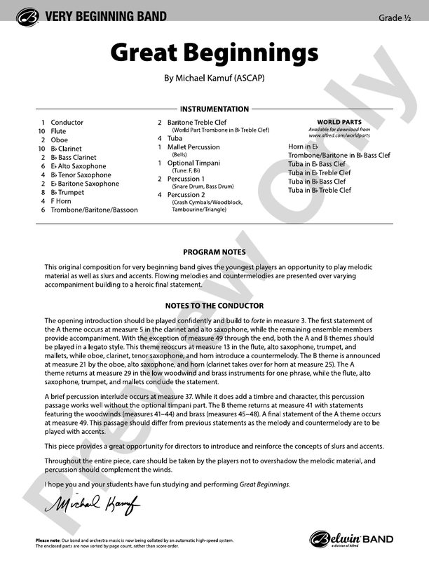 Great Beginnings: Score: Concert Band Score - Digital Sheet Music Download