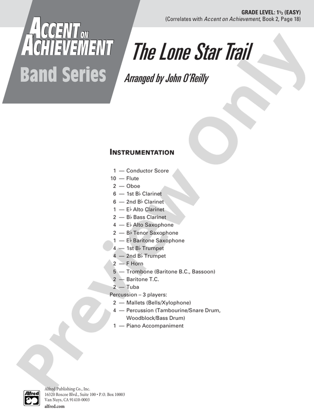 The Lone Star Trail: Concert Band Conductor Score & Parts: John O ...