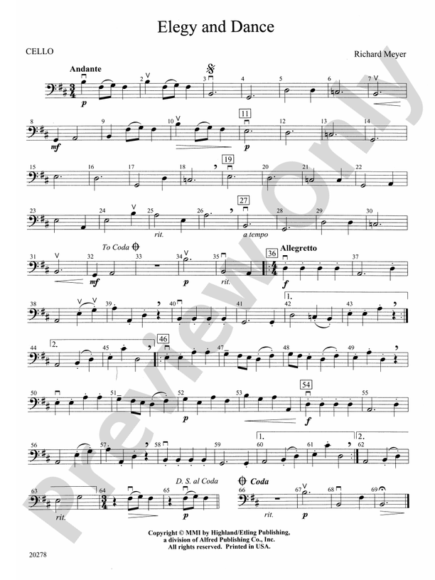 Elegy and Dance: Cello: Cello Part - Digital Sheet Music Download