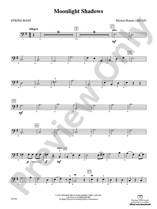 Moonlight Shadows: String Bass: String Bass Part - Digital Sheet Music Download