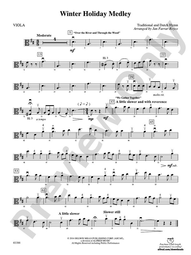 Winter Holiday Medley: Viola: Viola Part - Digital Sheet Music Download