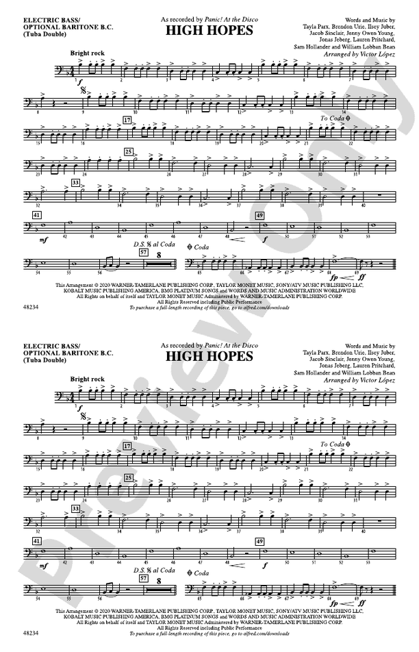 High Hopes: Electric Bass: Electric Bass Part - Digital Sheet Music ...