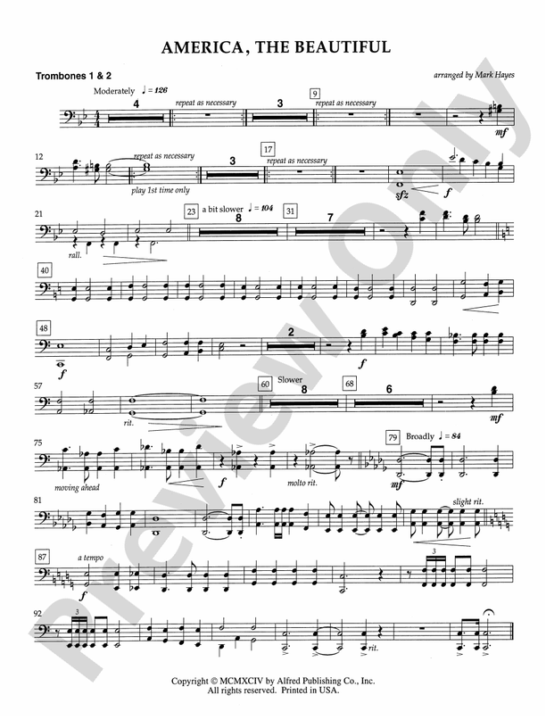 America, the Beautiful: 1st Trombone: 1st Trombone Part - Digital Sheet ...