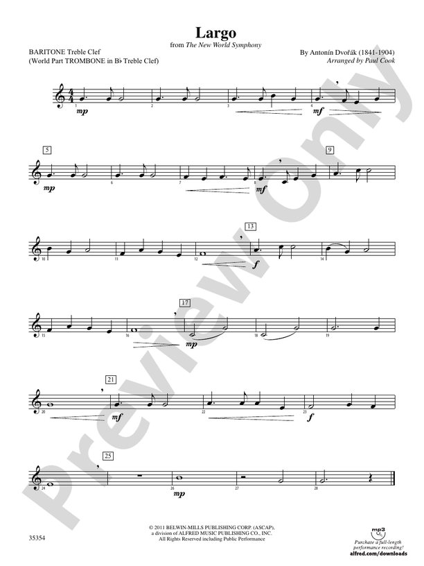 Largo (from the New World Symphony): Baritone T.C.: Baritone T.C. Part ...