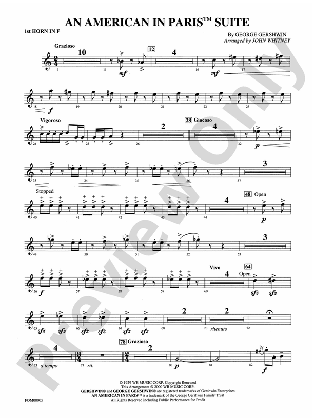 An American in Paris Suite: 1st F Horn: 1st F Horn Part - Digital Sheet ...