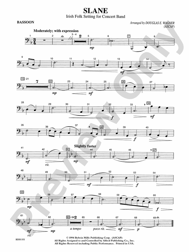 Slane: Bassoon: Bassoon Part - Digital Sheet Music Download