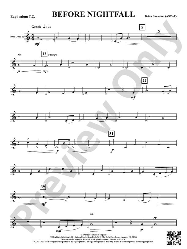 Before Nightfall: Baritone T.C.: Baritone T.C. Part: Brian Bankston - Digital Sheet Music Download