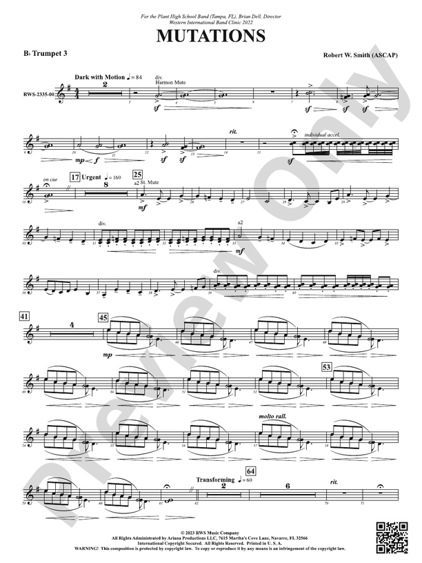 Mutations: 3rd B-flat Trumpet: 3rd B-flat Trumpet Part: Robert W. Smith - Digital Sheet Music ...