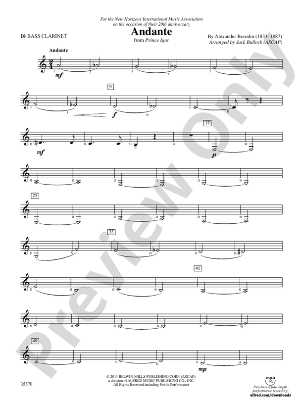 Andante (from Prince Igor): B-flat Bass Clarinet: B-flat Bass Clarinet ...
