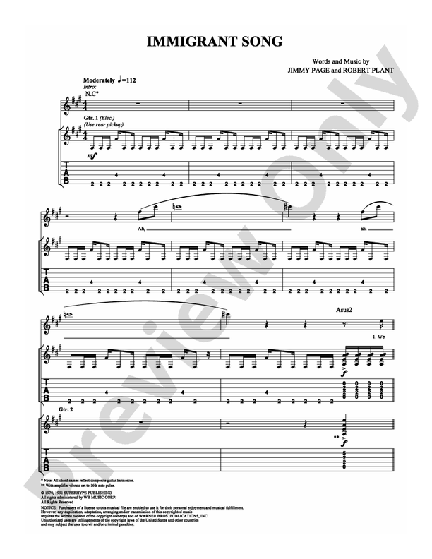 Immigrant Song: Guitar TAB: Led Zeppelin - Digital Sheet Music Download