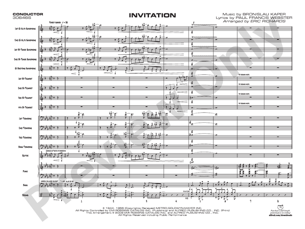 Invitation: Jazz Ensemble Conductor Score & Parts: Bronislau Kaper ...