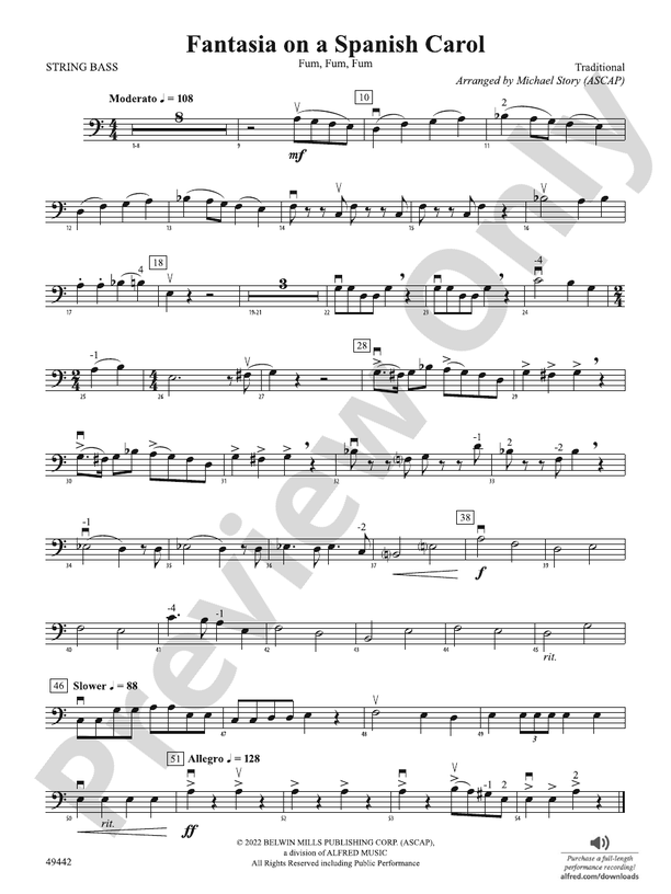 Fantasia on a Spanish Carol: String Bass: String Bass Part - Digital ...