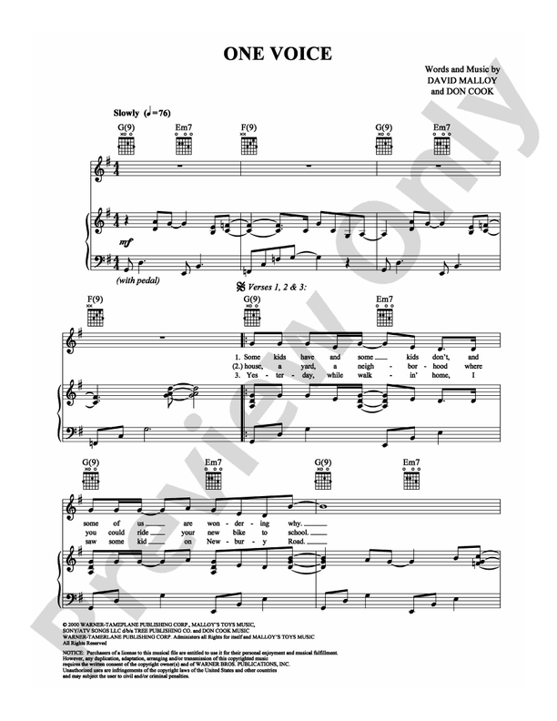 One Voice: Piano/Vocal/Chords: Billy Gilman - Digital Sheet Music Download