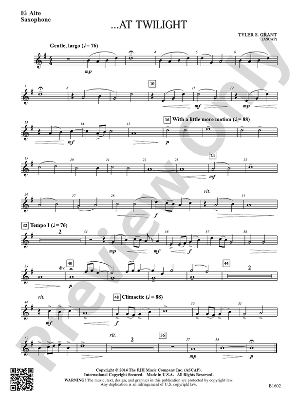 ...At Twilight: E-flat Alto Saxophone: E-flat Alto Saxophone Part ...