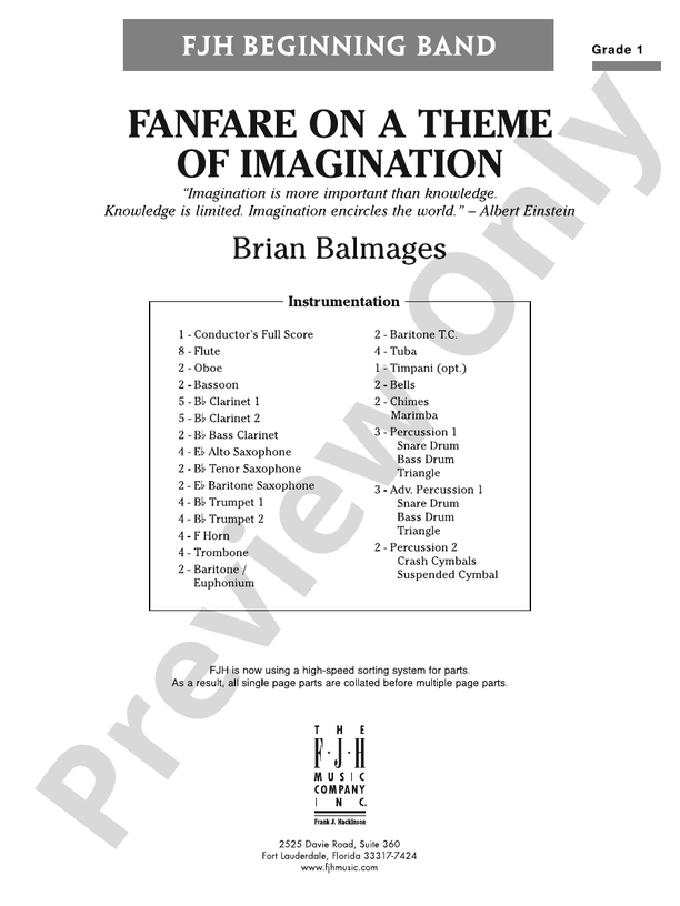 Fanfare on a Theme of Imagination: Score: Concert Band Score: Brian ...