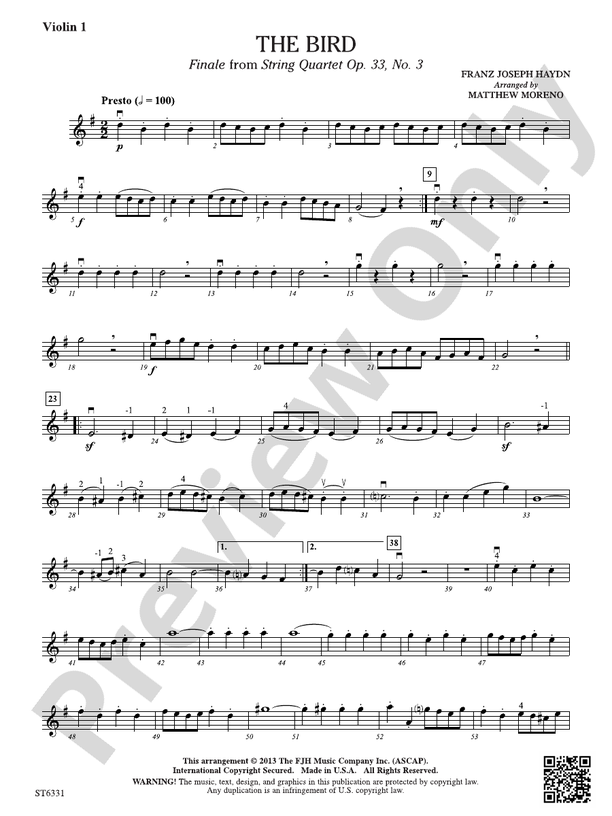 The Bird: Violin 1: Violin 1 Part: Franz Joseph Haydn - Digital Sheet ...