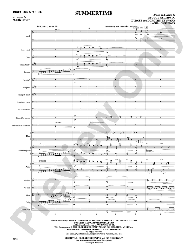 Summertime (from the musical Porgy and Bess): Score: Choir Score ...