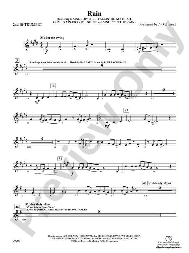 Rain: 2nd B-flat Trumpet: 2nd B-flat Trumpet Part - Digital Sheet Music Download