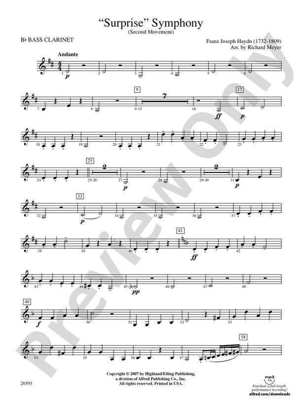 "Surprise" Symphony: B-flat Bass Clarinet: B-flat Bass Clarinet Part ...