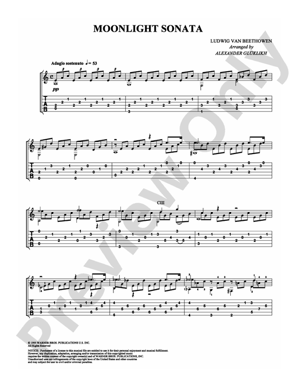 Moonlight Sonata: Guitar TAB: Ludwig van Beethoven - Digital Sheet ...