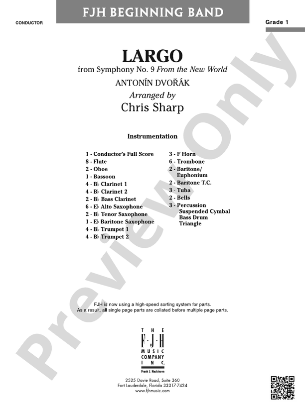 Largo from Symphony No. 9: Score: Concert Band Score: Antonín Dvorák ...