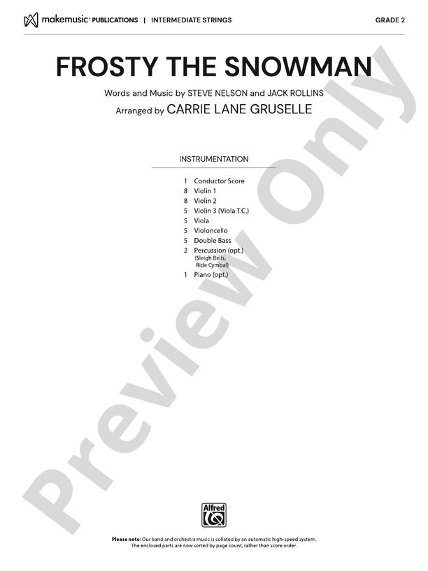 Frosty the Snowman: Score: String Orchestra Score - Digital Sheet Music ...