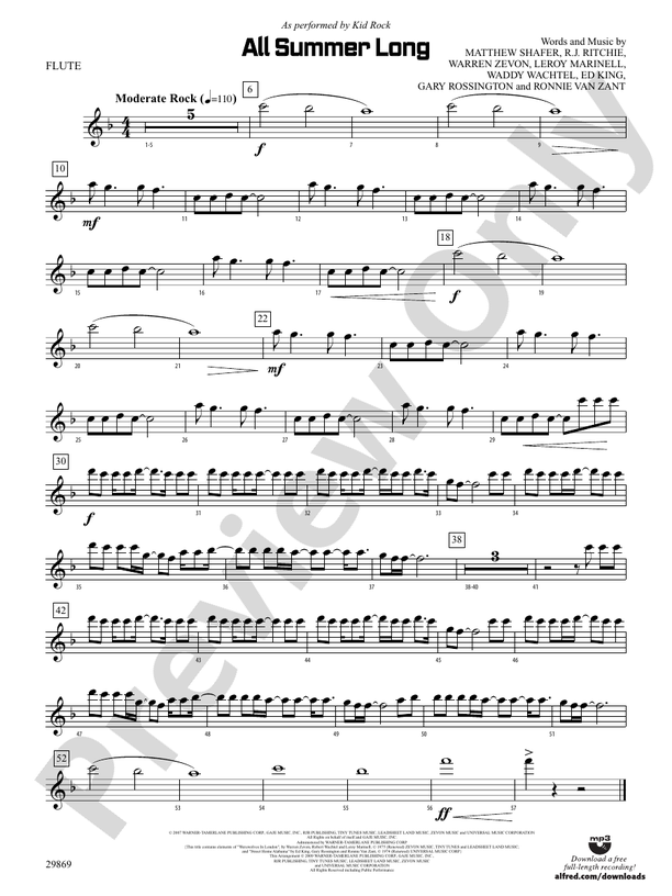 All Summer Long: Flute: Flute Part - Digital Sheet Music Download