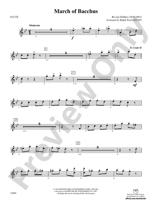 March of Bacchus: Flute: Flute Part - Digital Sheet Music Download