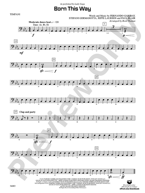 Born This Way: Timpani: Timpani Part - Digital Sheet Music Download