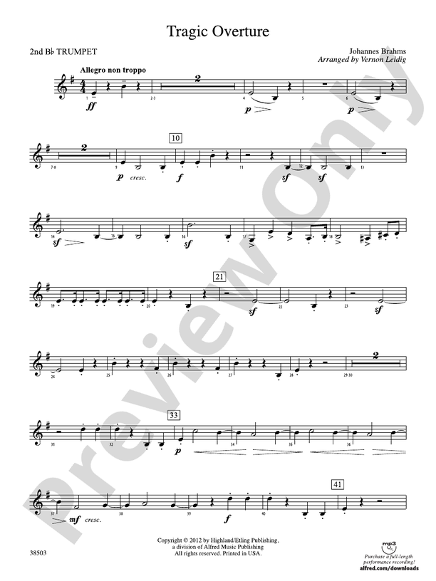 Tragic Overture: 2nd B-flat Trumpet: 2nd B-flat Trumpet Part - Digital Sheet Music Download