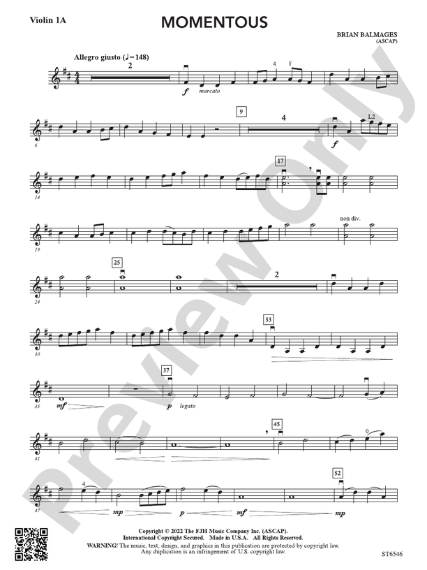 Momentous (for single or multi-level string orchestra): Violin 1A ...