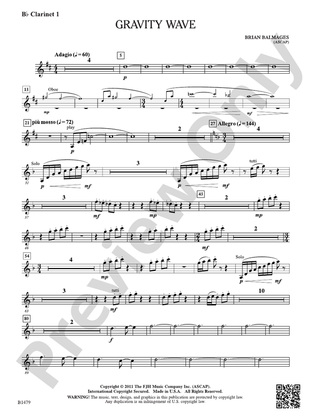 Gravity Wave: B-flat Clarinet 1: B-flat Clarinet 1 Part: Brian Balmages - Digital Sheet Music ...