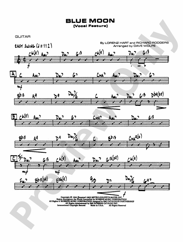 Blue Moon: Guitar: Guitar Part - Digital Sheet Music Download
