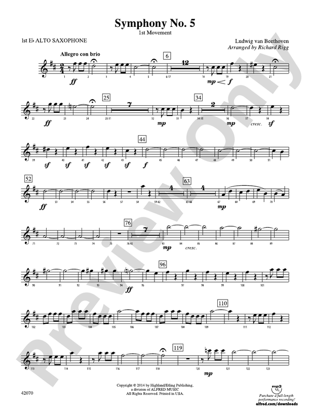 Symphony No. 5: E-flat Alto Saxophone: E-flat Alto Saxophone Part - Digital Sheet Music Download