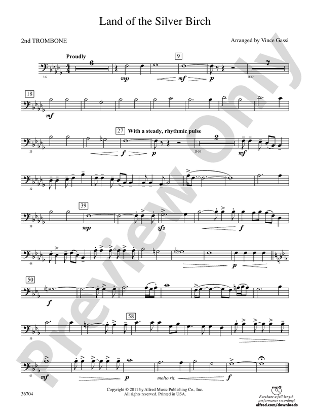 Land of the Silver Birch: 2nd Trombone: 2nd Trombone Part - Digital ...