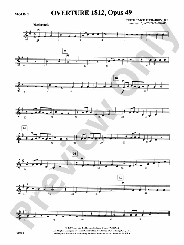Overture 1812, Opus 49: 1st Violin: 1st Violin Part - Digital Sheet ...